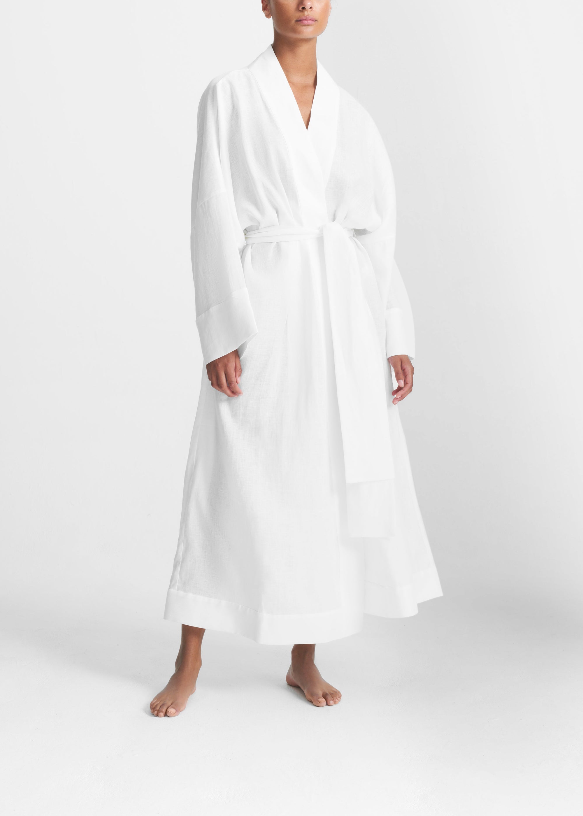 Athens White Linen Robe | White Organic Linen Long Robe