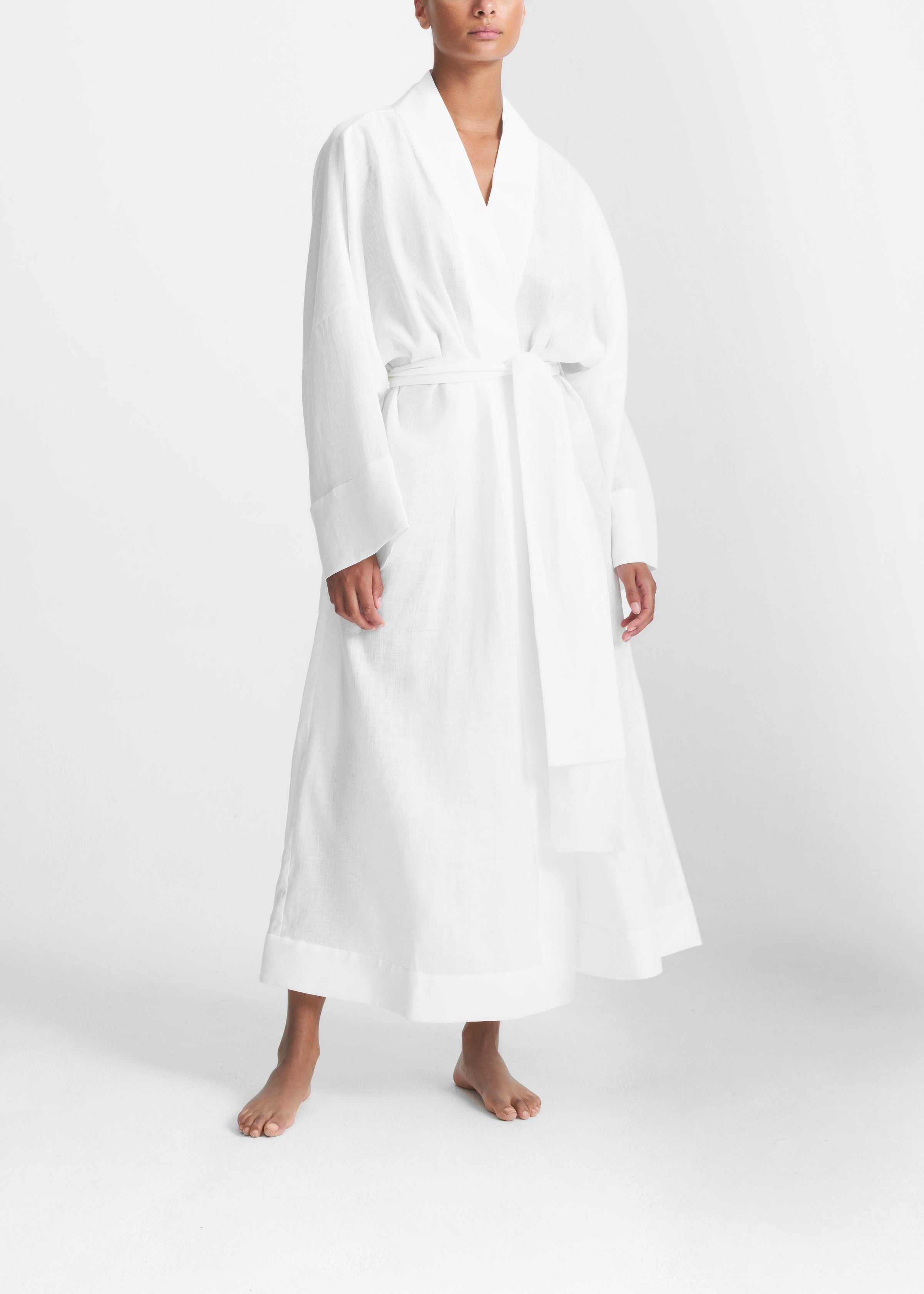 Athens White Linen Robe | White Organic Linen Long Robe